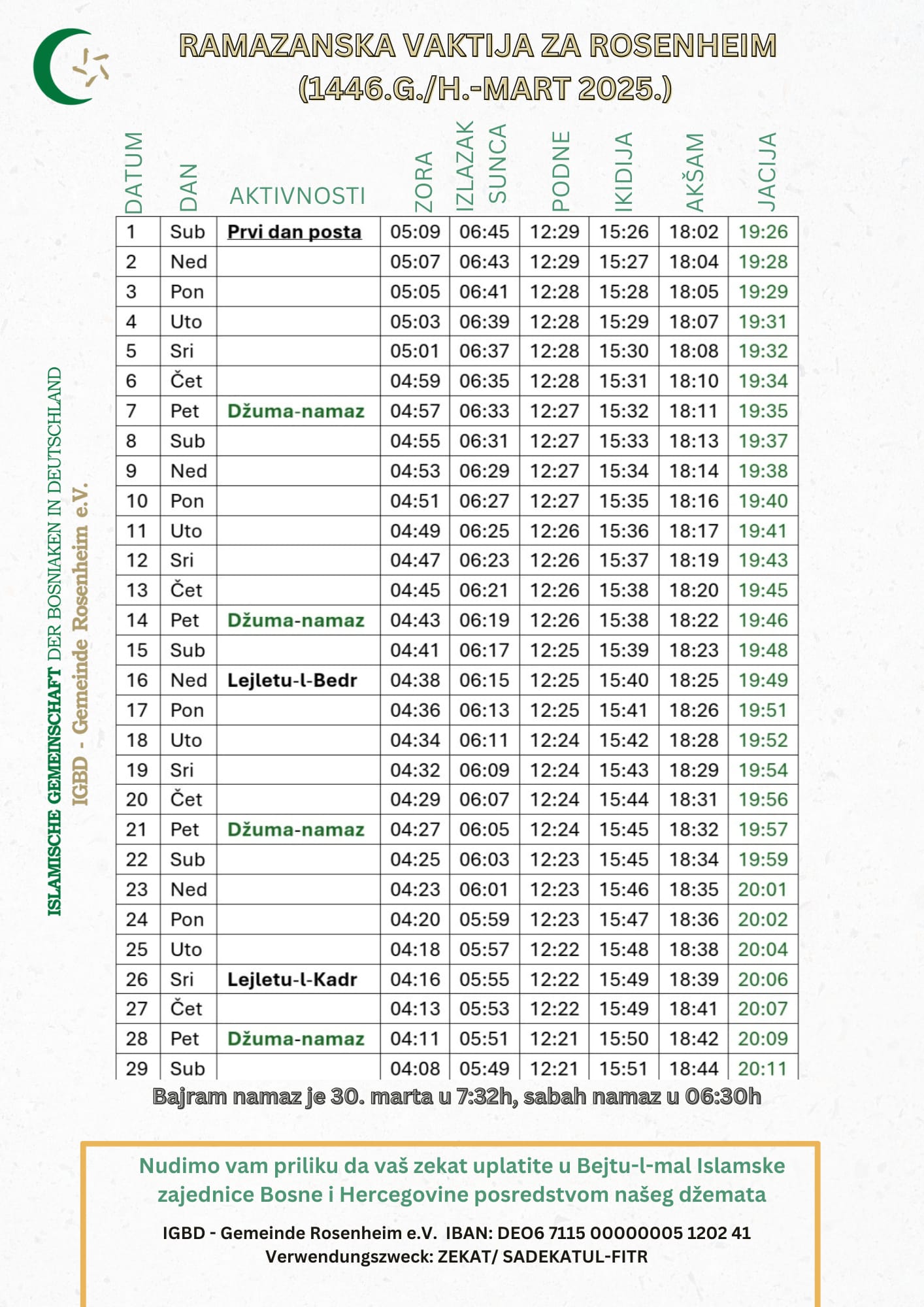 Ramazanska vaktija 2025 - Džemat Rosenheim